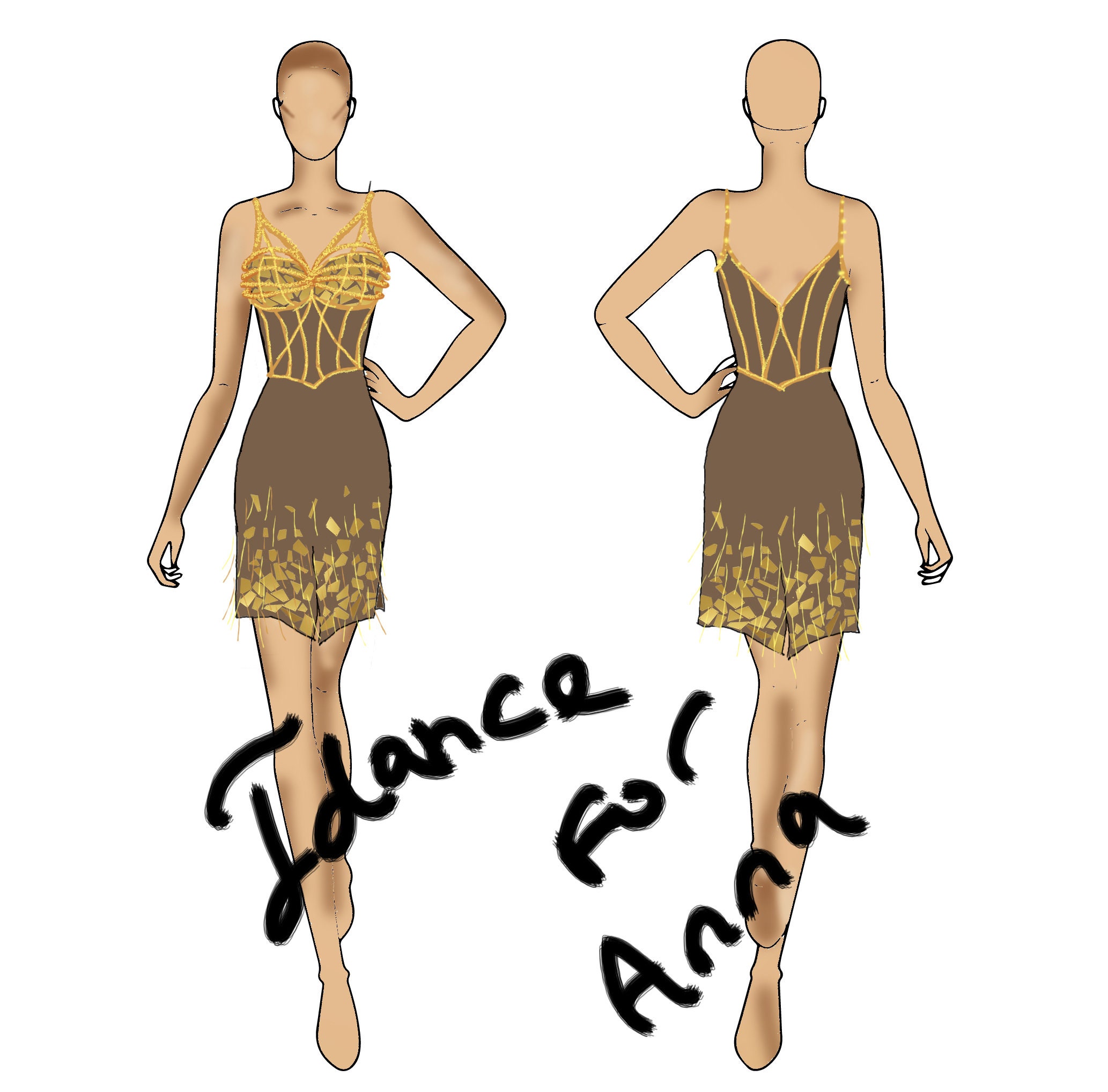 Latin Dance Dress Design Sketch, Custom Made Design for Ballroom Dance ...