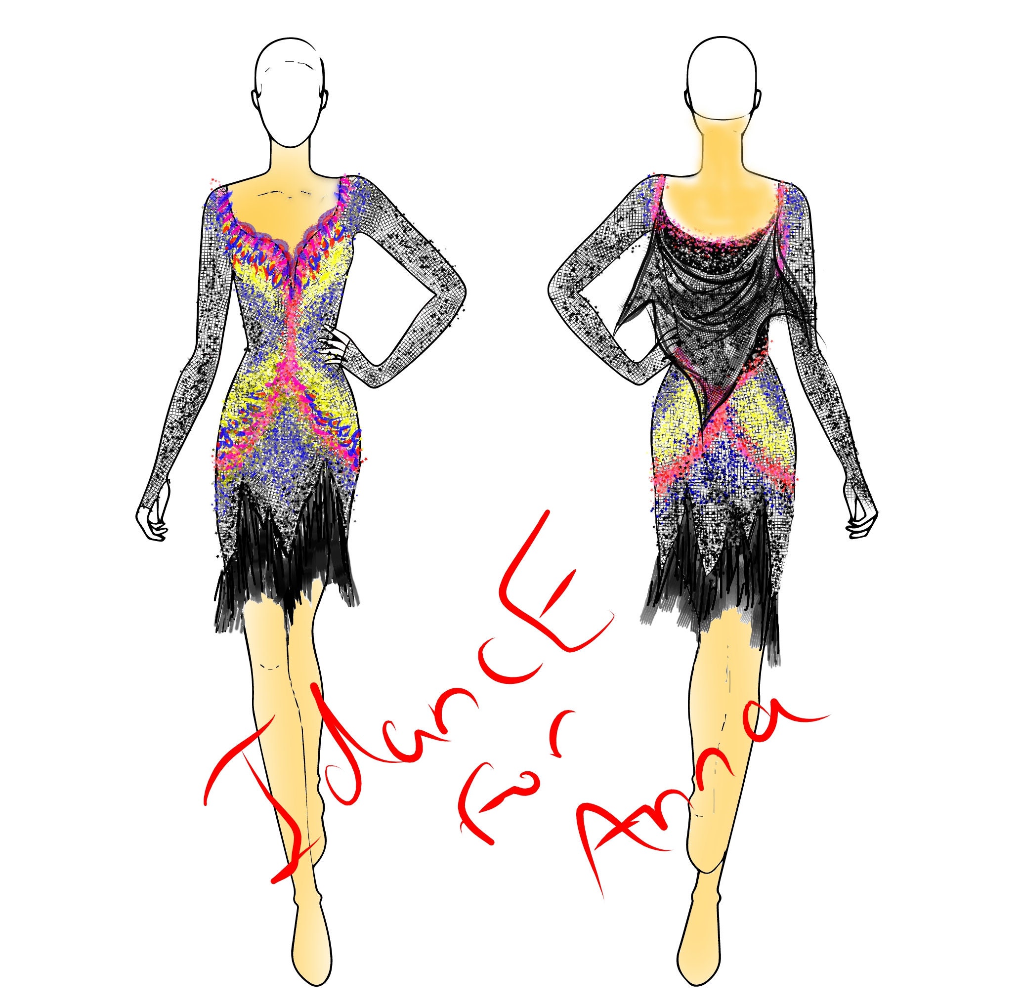 Latin Dance Dress Design Sketch, Custom Made Design for Ballroom Dance ...