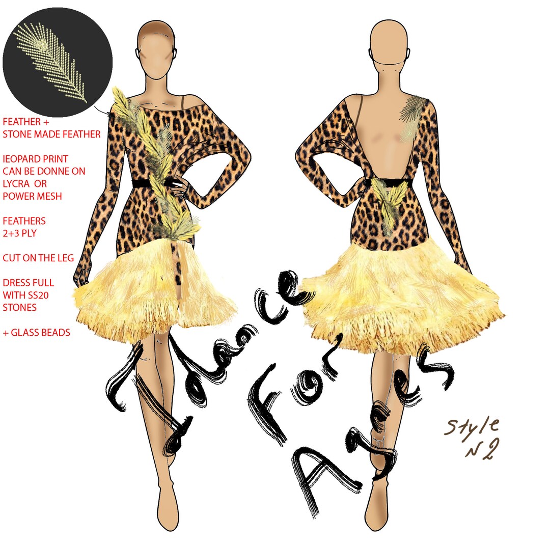 Latin Dance Dress Design Sketch, Custom Made Design for Ballroom Dance ...