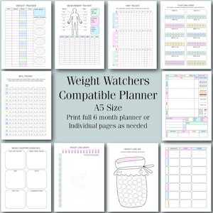 Printable Planner - A5 Size, Weight Watchers Food Diary Tracker ...