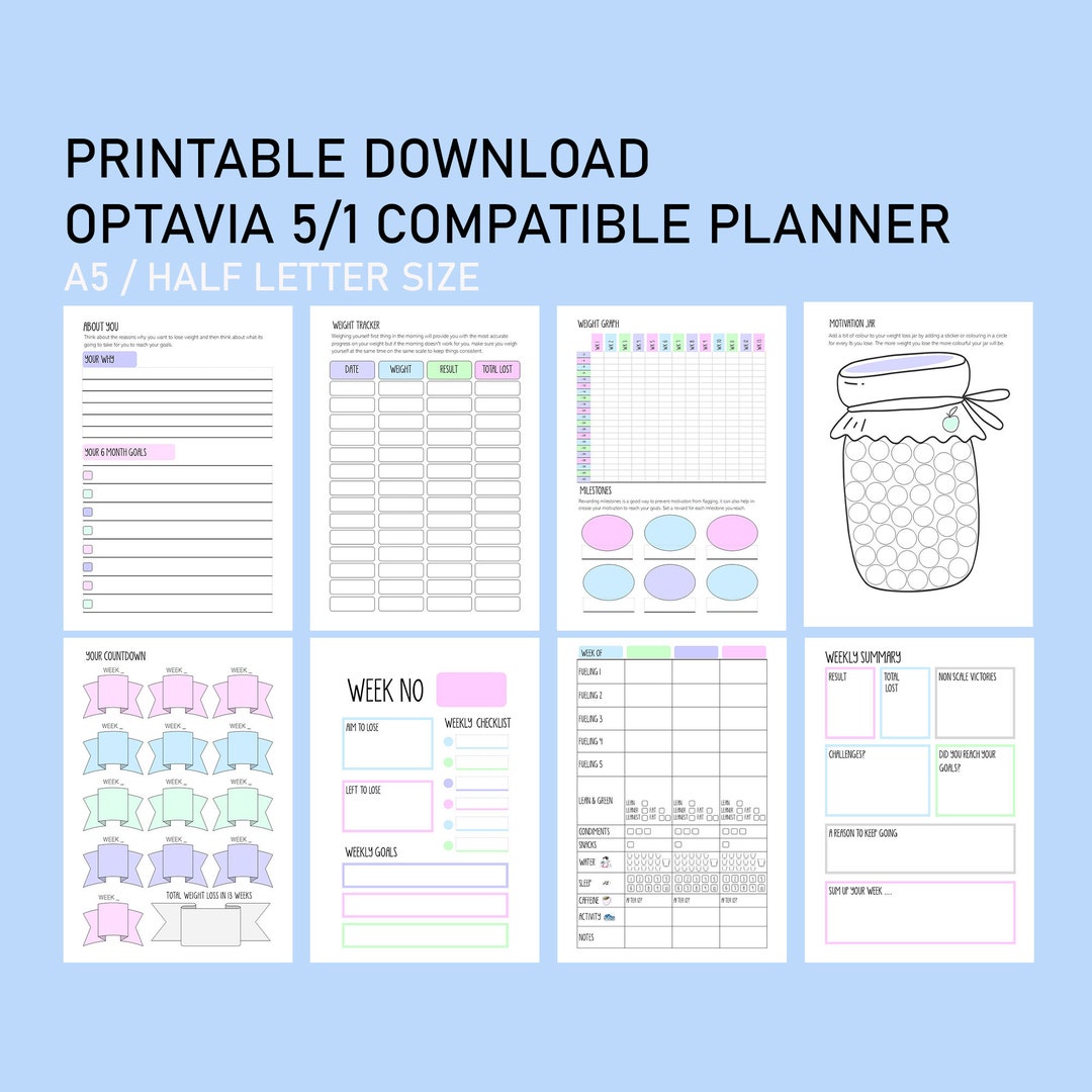 Printable Optavia 5-1 Food Diary: Weight Loss Tracker (a5/half Letter ...