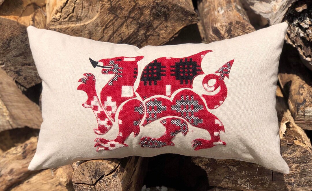 Welsh Collection - Welsh Dragon Cushion Using Melin Teifi Welsh Wool ...
