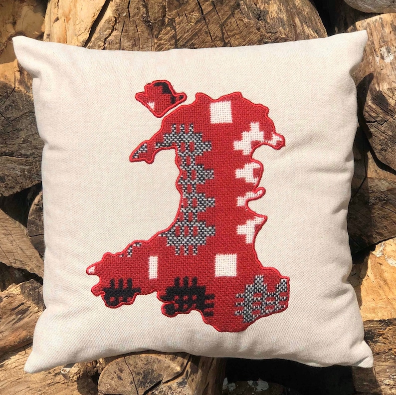 Welsh Collection - Map of Wales Cushion Using Melin Teifi Welsh Wool ...