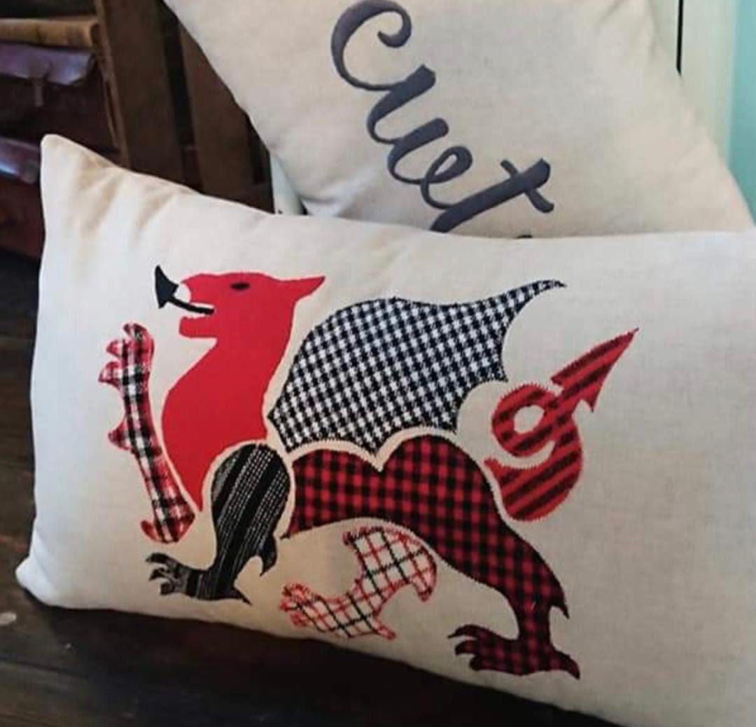 Traditional Welsh Wool Fabric - Welsh Dragon Cushion, St Davids Day ...
