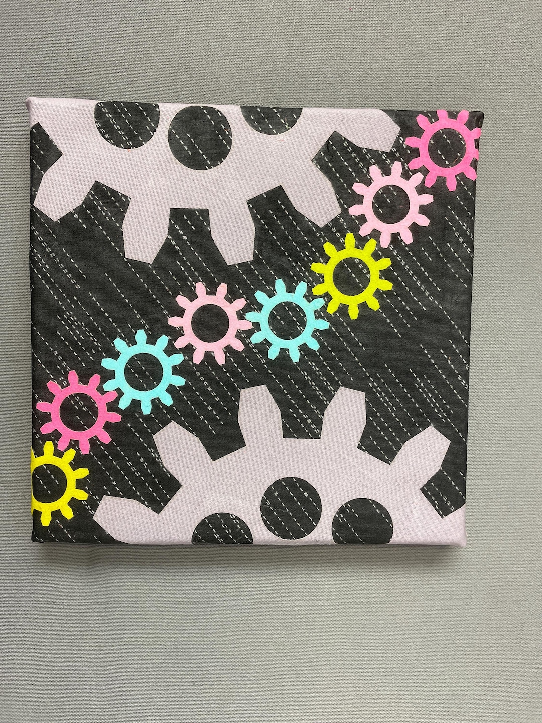 Abstract Fabric Collage Featuring Gear Shapes. - Etsy