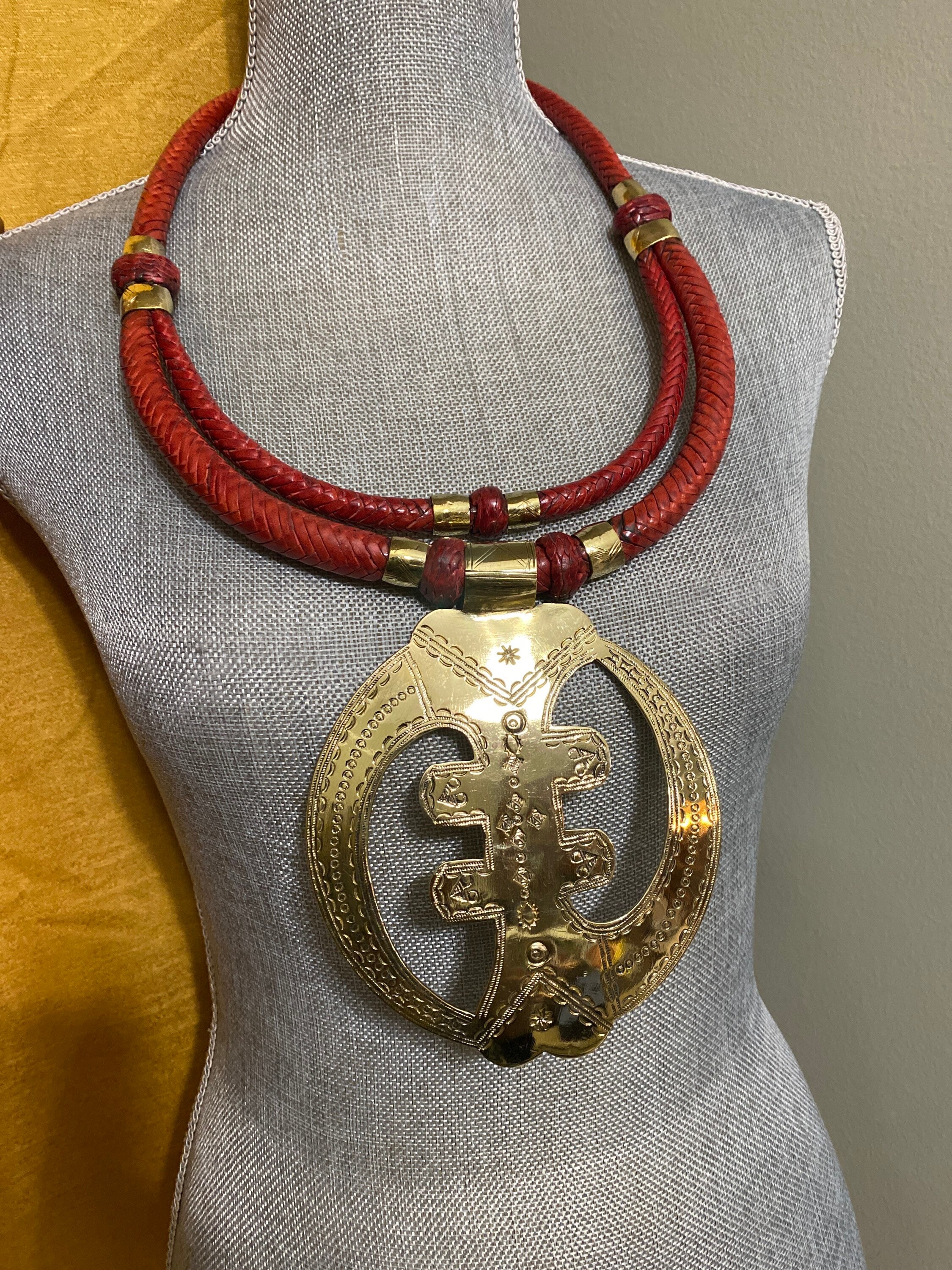 Red Leather Dinkra Symbol Unisex Necklace - Etsy