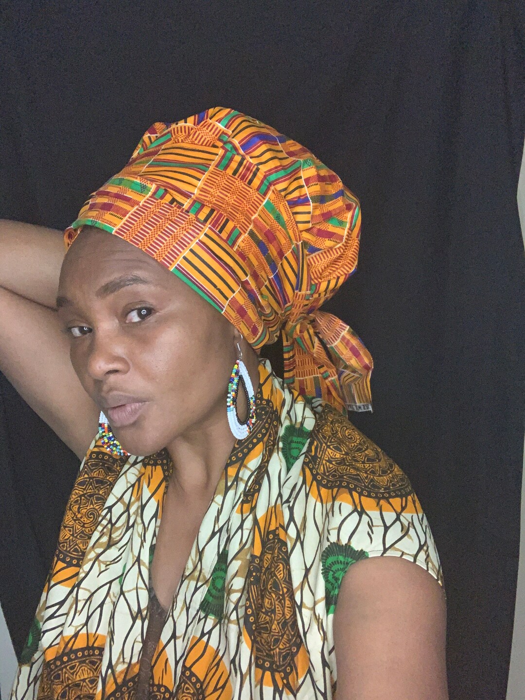 Satin Lined Kente Head Bonnet With Ties, Masks Set Combo - Etsy