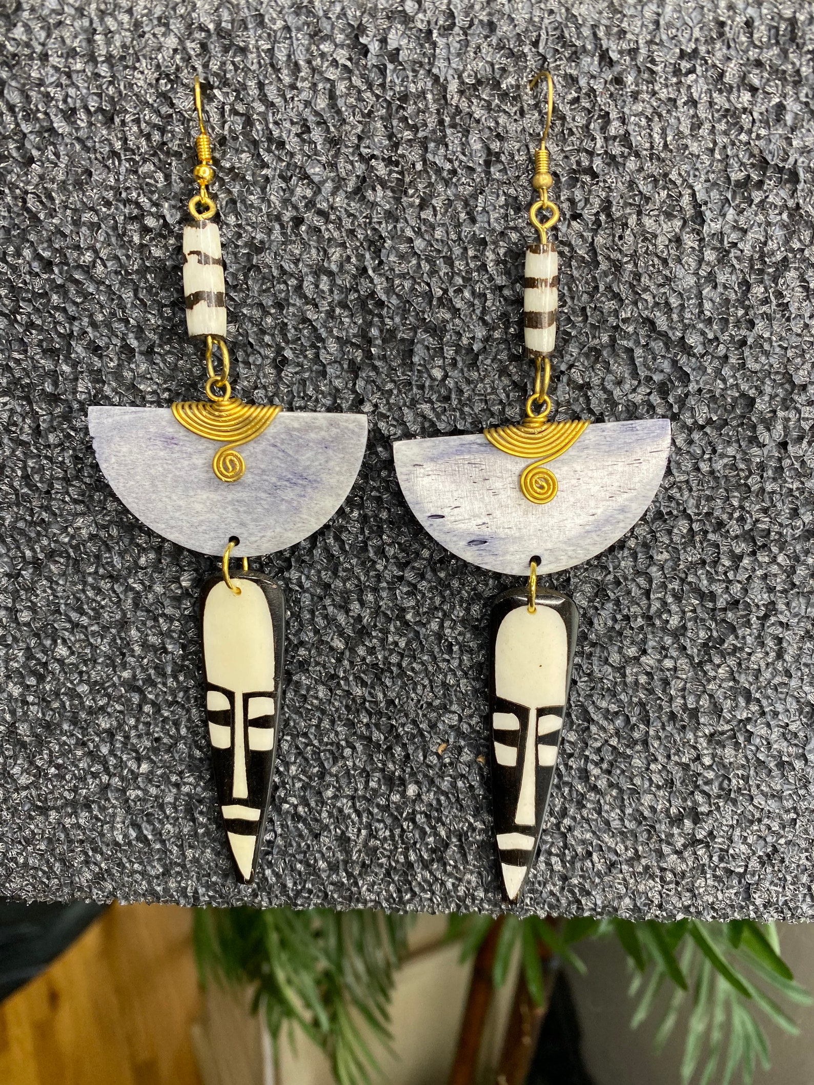 Textured Bone Earrings With Brass Wiring - Etsy