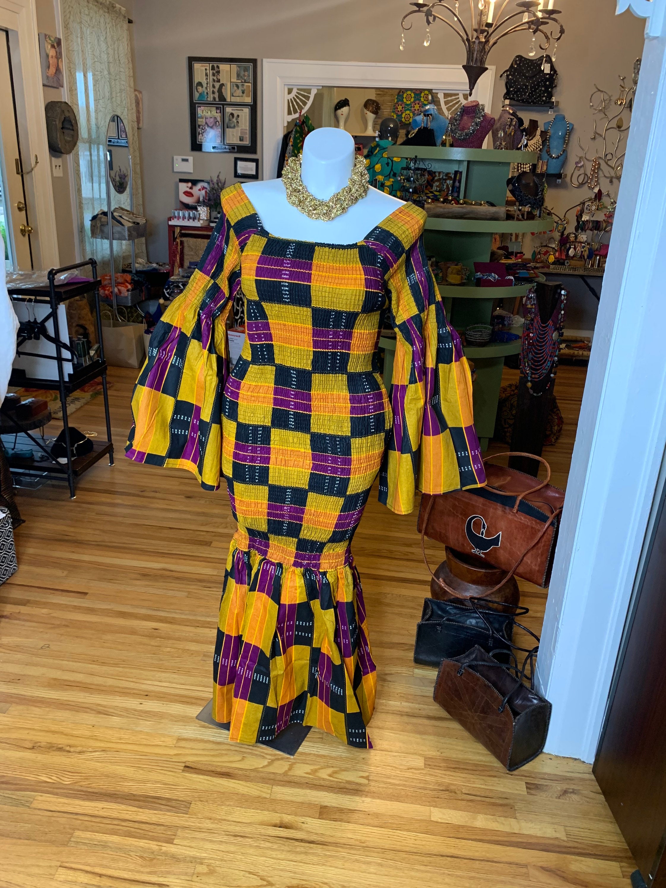 Kente Stretchy Mermaid Dress With Pockets and Scarf & Ones | Etsy