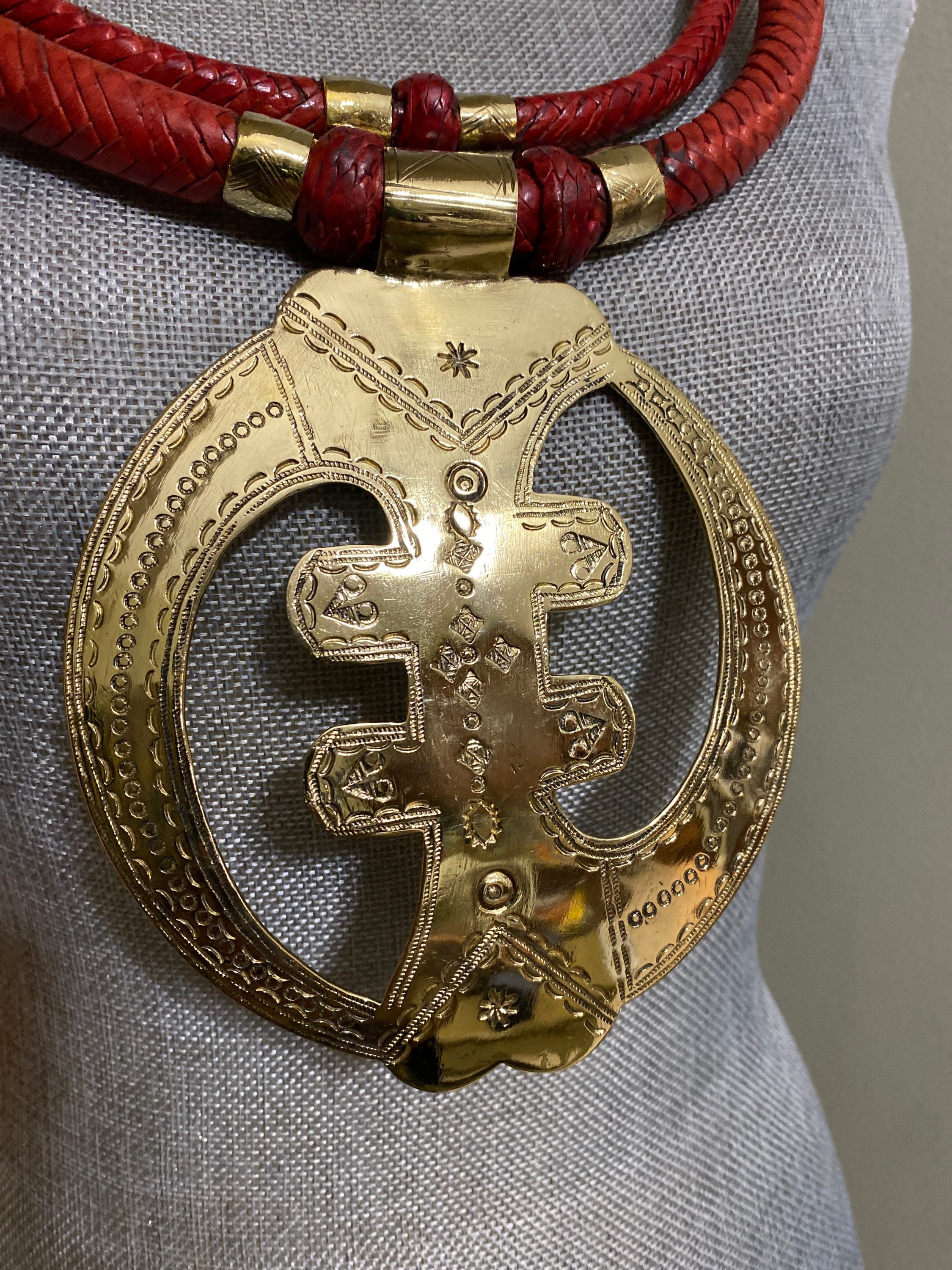 Red Leather Dinkra Symbol Unisex Necklace - Etsy