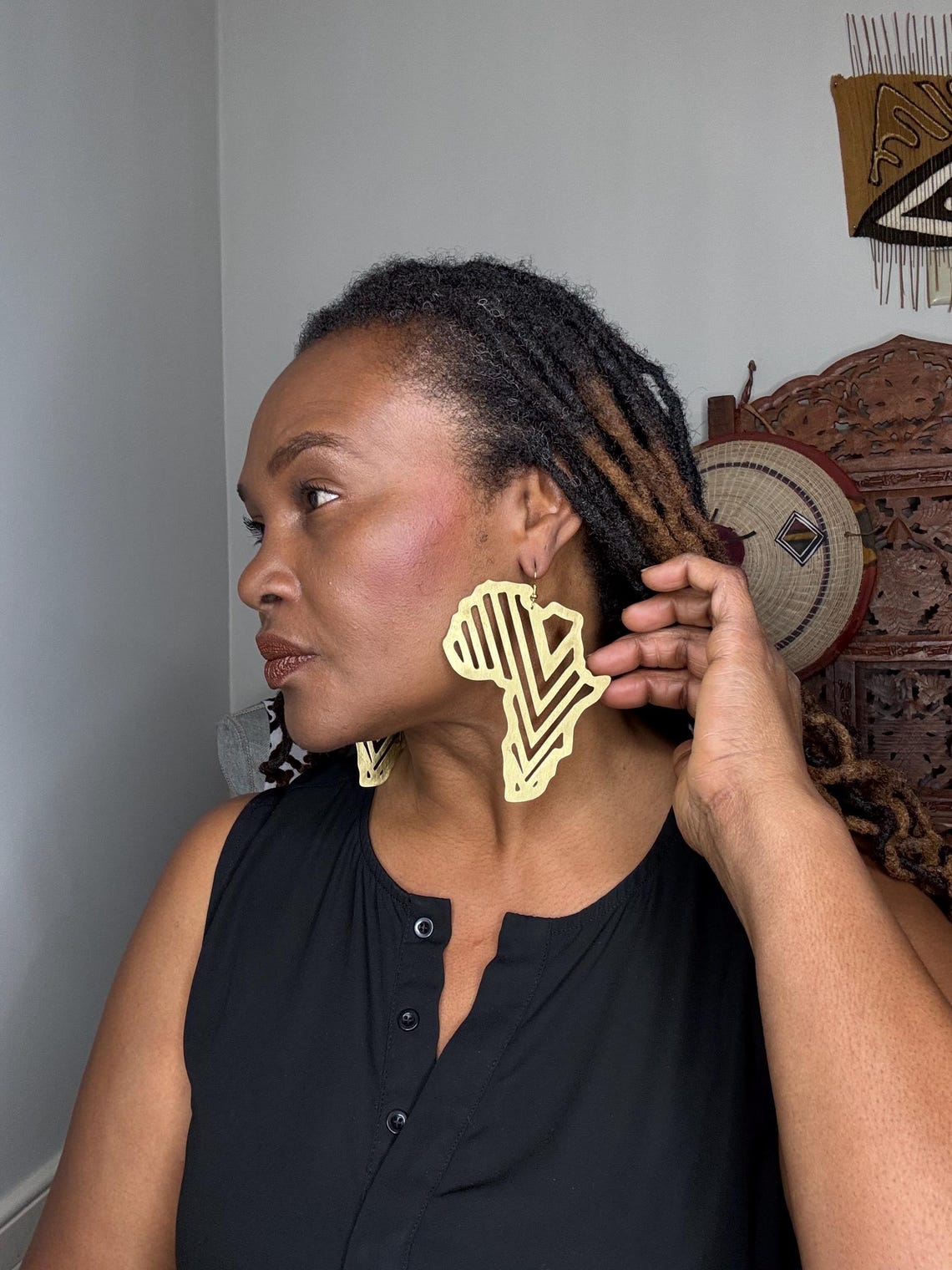 Brass African Map Earrings - Etsy