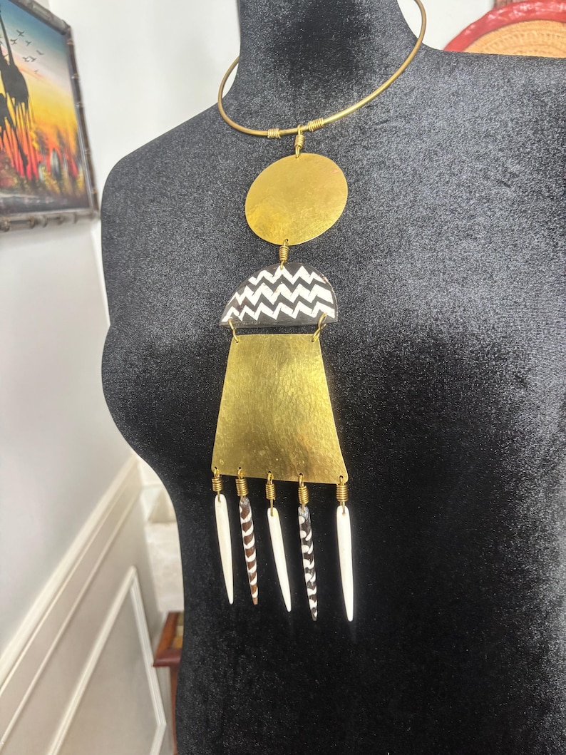 Horn and Brass Necklace Mid Length - Etsy