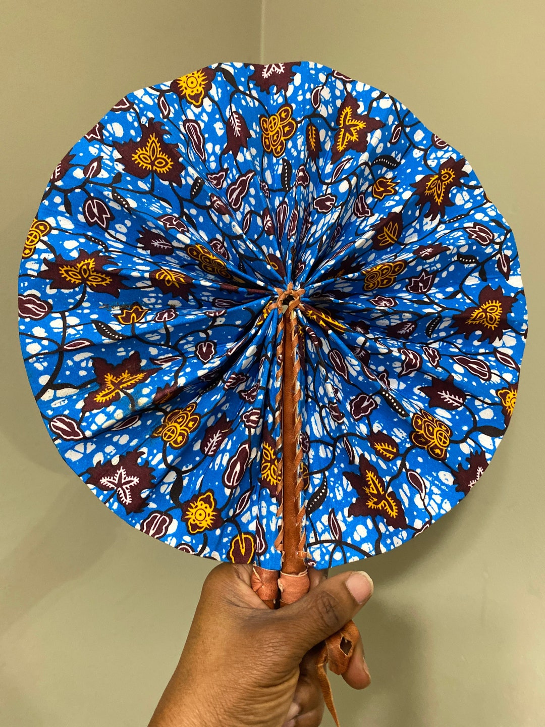 Handmade Leather Handle Foldable Fan - Etsy
