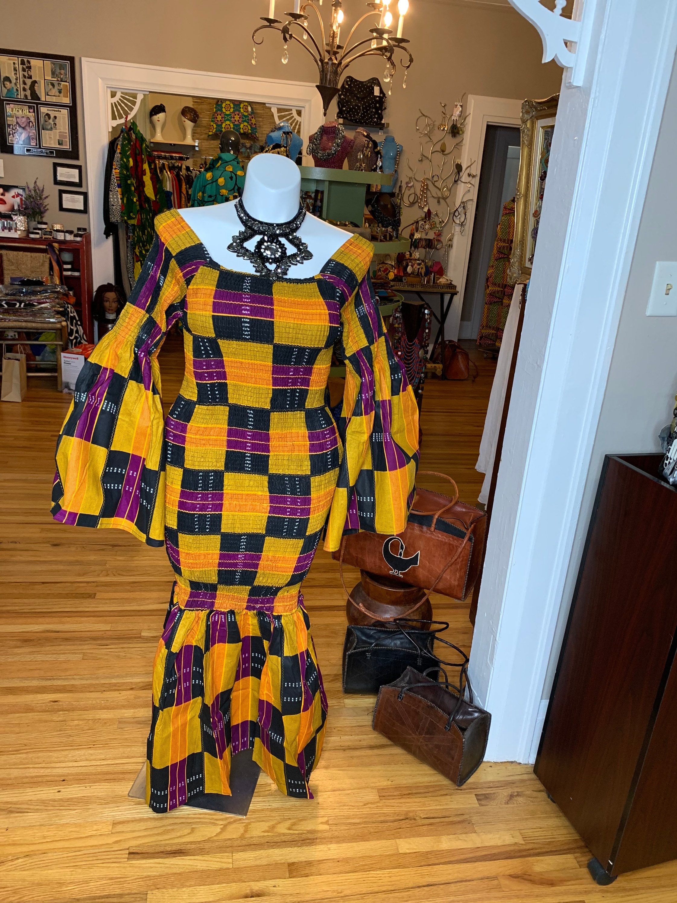 Kente Stretchy Mermaid Dress With Pockets and Scarf & Ones | Etsy