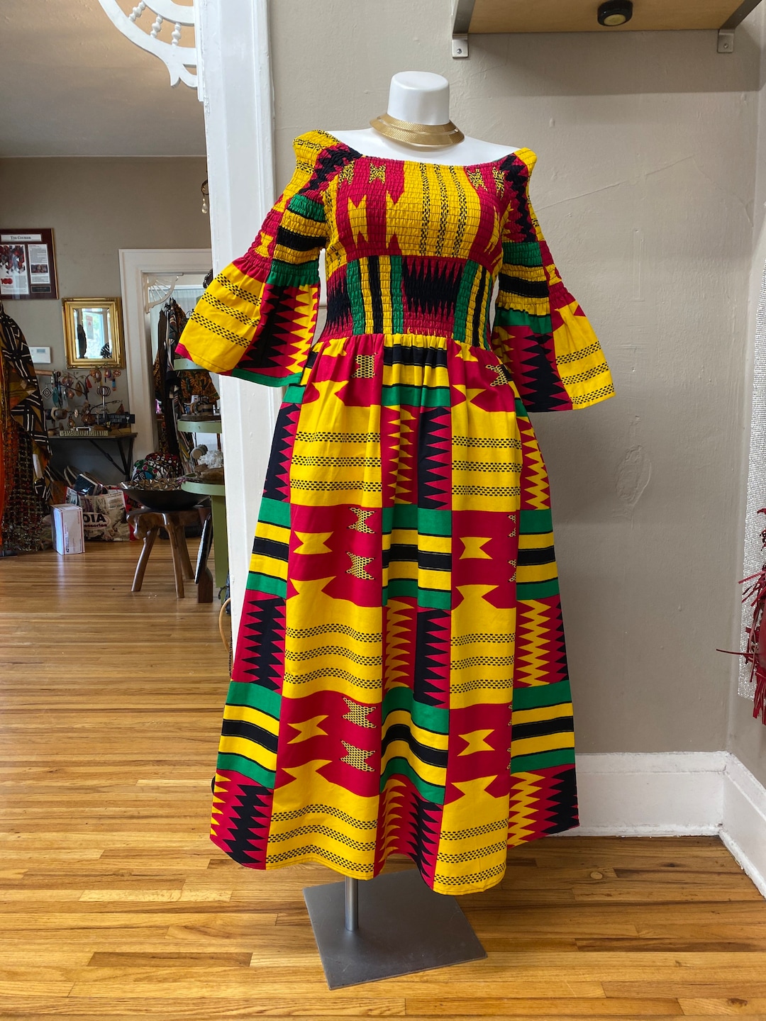 Smocked Maxi Dress kente Print - Etsy
