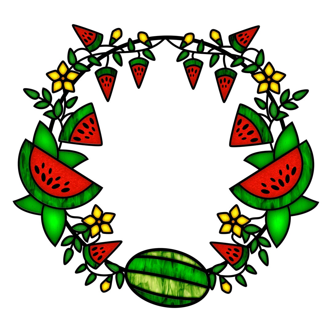 Summer Watermelon Stained Glass Wreath Pattern, Stained Glass Wreath ...