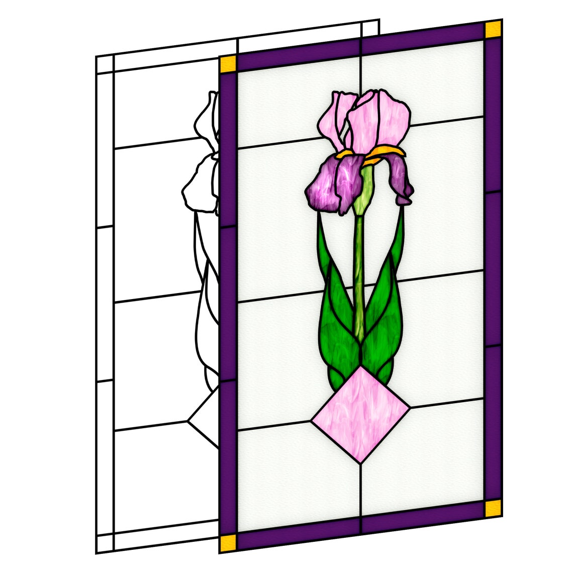 Iris Panel Stained Glass Pattern PDF, Stained Glass Flower Pattern to ...
