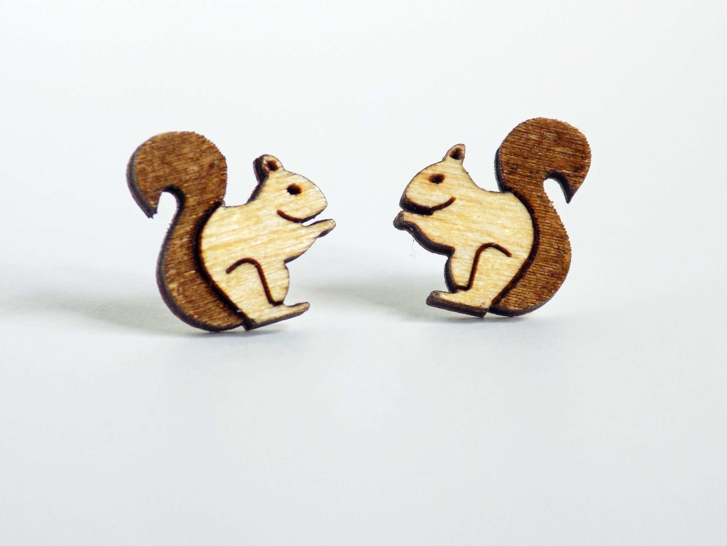 Squirrel Wood Stud Earrings, Laser Cut Jewelry, Laser Cut Earrings, Woodland Animal Earrings ...