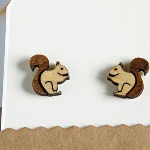 Squirrel Wood Stud Earrings, Laser Cut Jewelry, Laser Cut Earrings, Woodland Animal Earrings ...