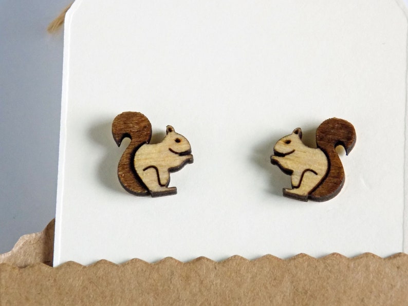 Squirrel Wood Stud Earrings, Laser Cut Jewelry, Laser Cut Earrings, Woodland Animal Earrings ...