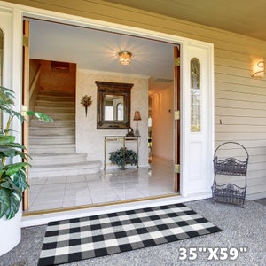 Cotton Buffalo Check Rug Christmas Doormat Black and White | Etsy