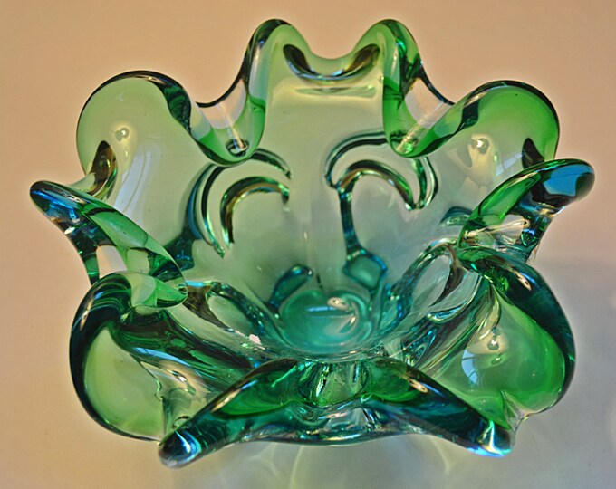 Art Glass Bowl Blue And Green Bowl Decorative Glass Bowl Etsy