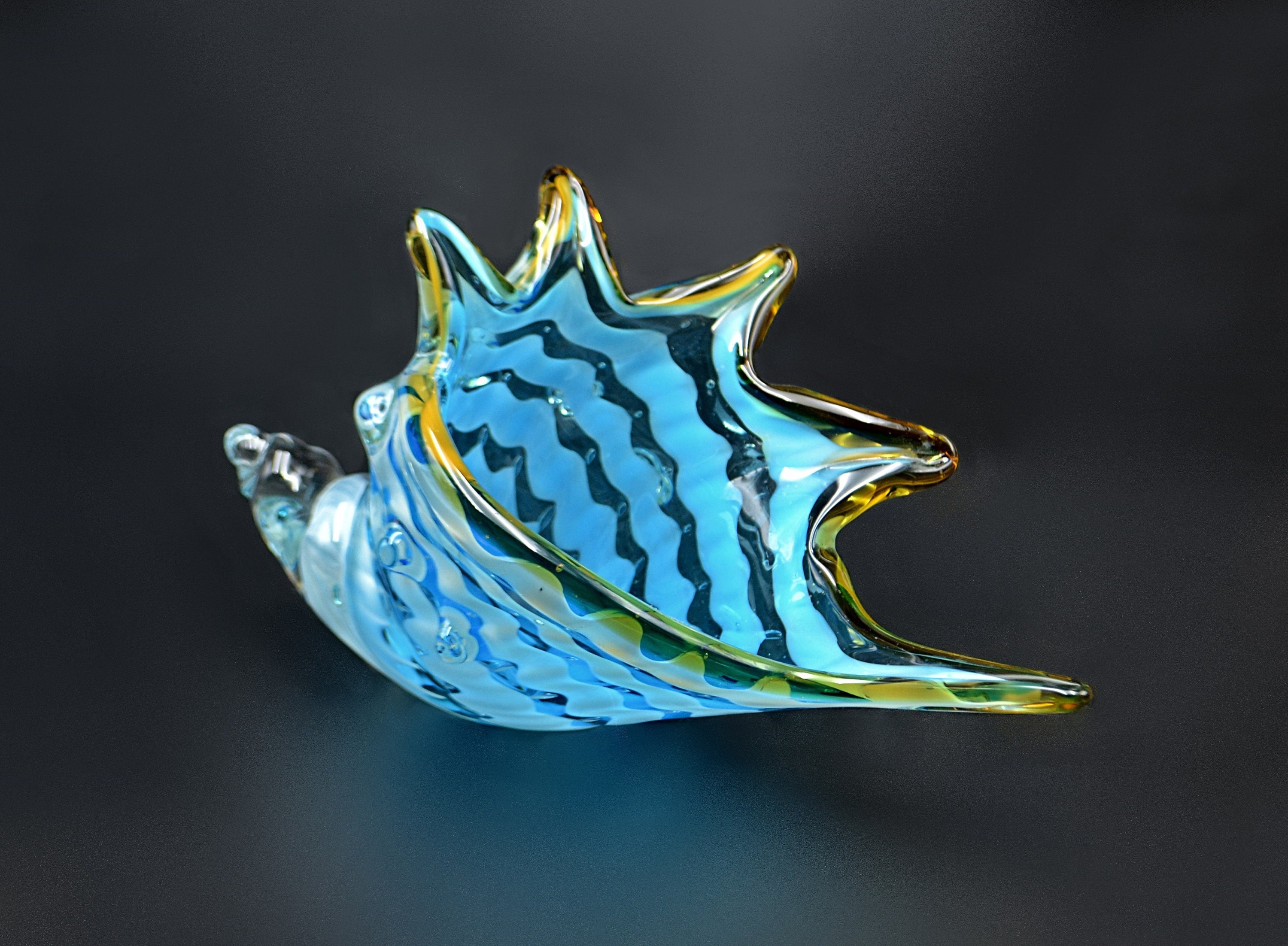 Hand Blown Seashell Handmade Glass Sea Conch Flat Bottom Display Holder ...