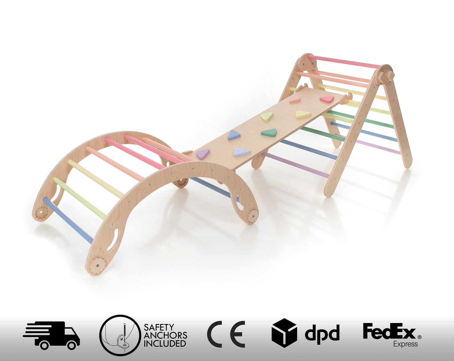 Pastel Rainbow Climbing Triangle and Arch Set, Adjustable Pikler - Etsy