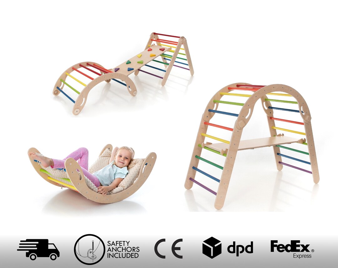 Rainbow Color Adjustable Climbing Triangle and Arch Set, Adjustable ...