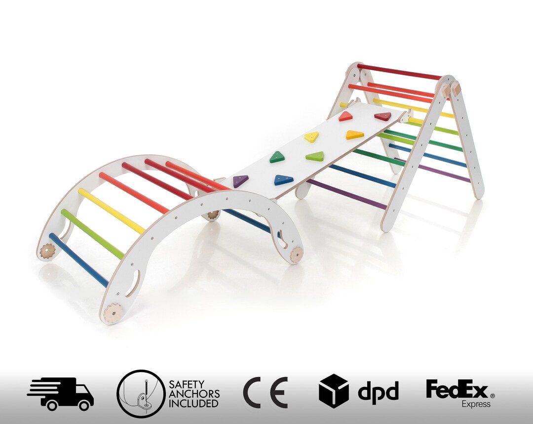 Rainbow Climbing Triangle and Arch Set, Adjustable Pikler Rocker - Etsy