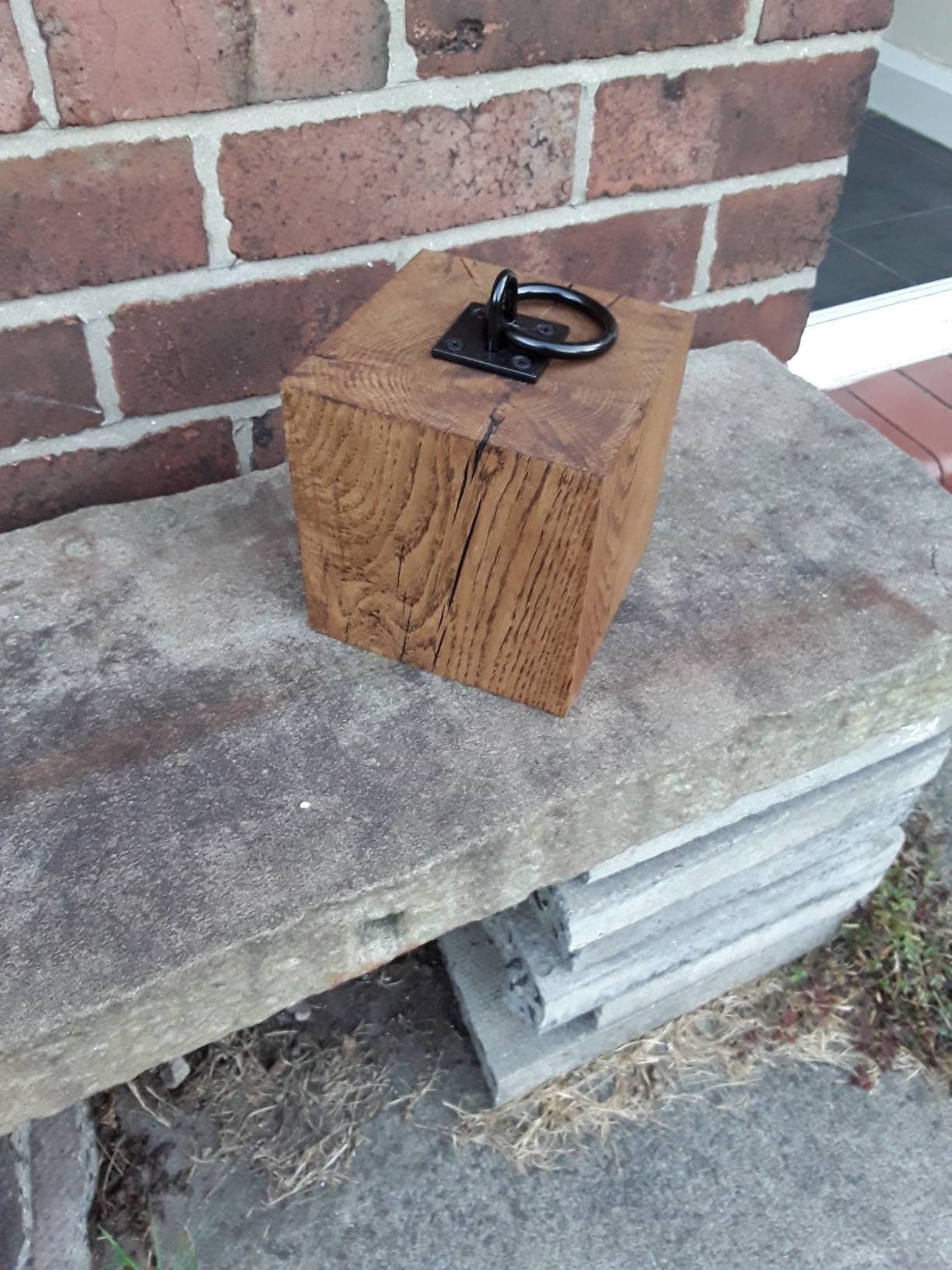 Beautiful Rustic Door Stop Chunky Oak With Iron Ring - Etsy