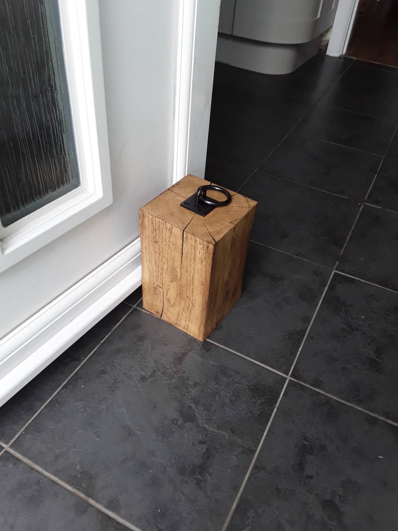Beautiful Rustic Door Stop - Chunky Oak With Iron Ring - Etsy UK