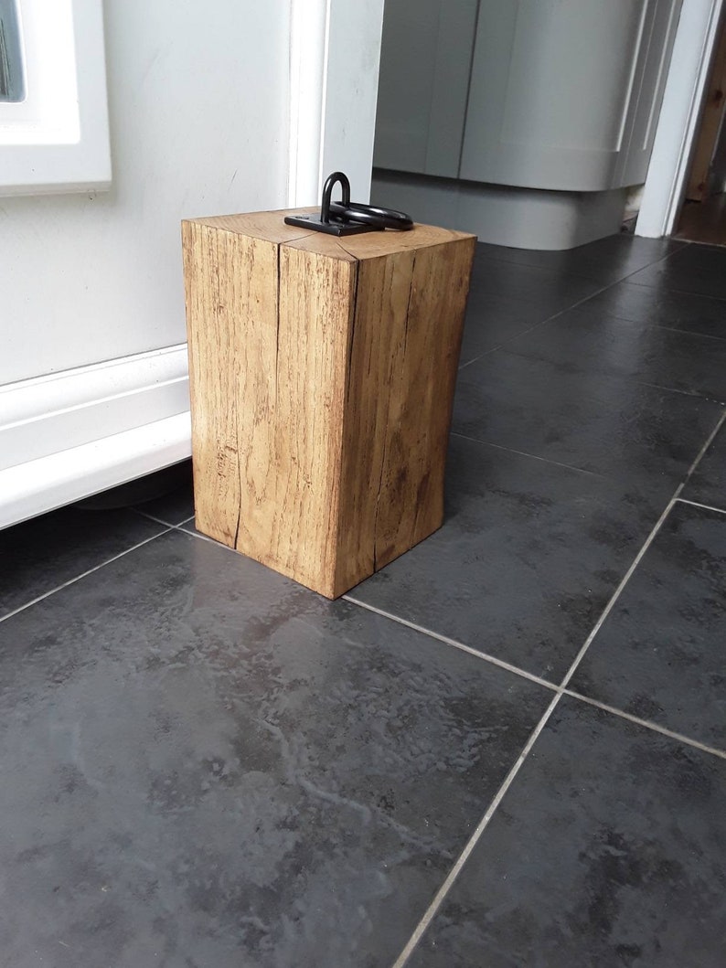 Beautiful Rustic Door Stop Chunky Oak With Iron Ring - Etsy