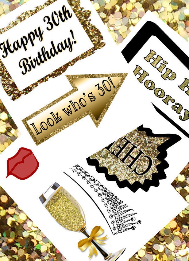 30th Birthday Photo Booth Props 30 years Black Gold 70 Adult | Etsy
