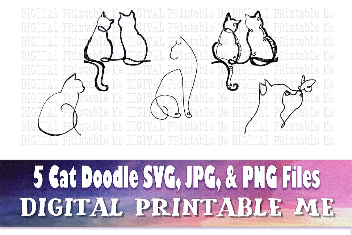 Cat Doodle Clip Art Pack SVG PNG JPG Illustration Line - Etsy