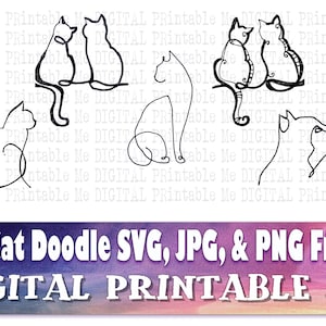 Cat Doodle, Clip Art Pack, SVG PNG JPG, Illustration, Line Art ...