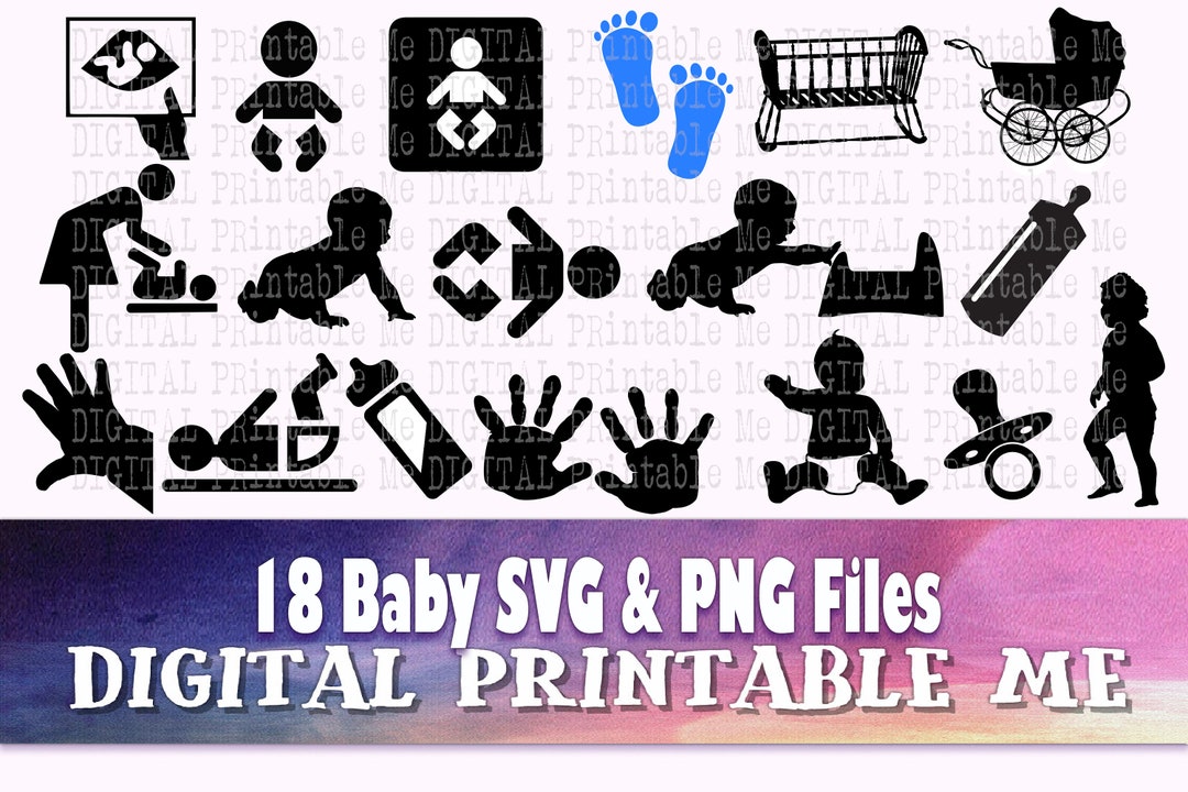 Baby SVG, Child Clip Art Silhouette Bundle, Pacifier Bottle Sonogram ...