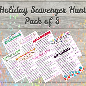 Holiday Scavenger Hunt 8 Pack Printable Kids Activity Party Game ...