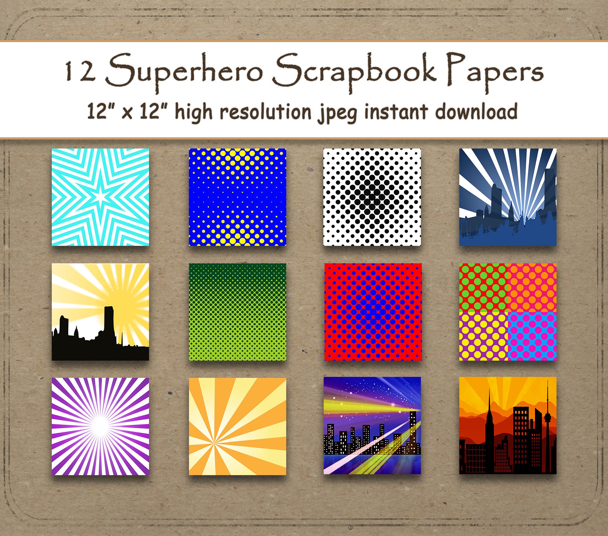 Superhero Digital Paper Cityscape City Skyline Retro Comic Book ...