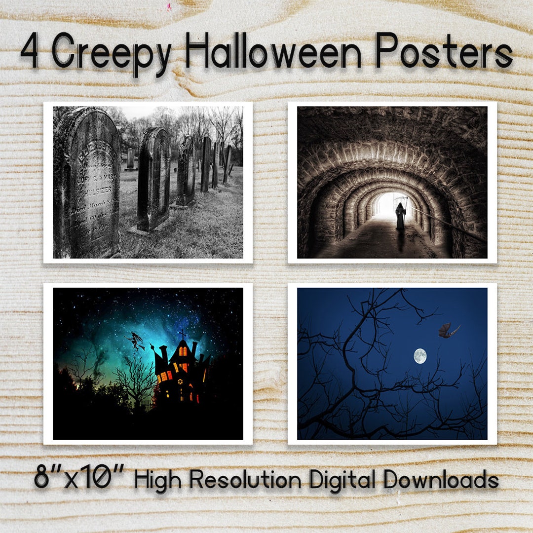 Creepy Halloween Poster Pack of 4 Sign Decoration Gift 8 X 10 Printable ...