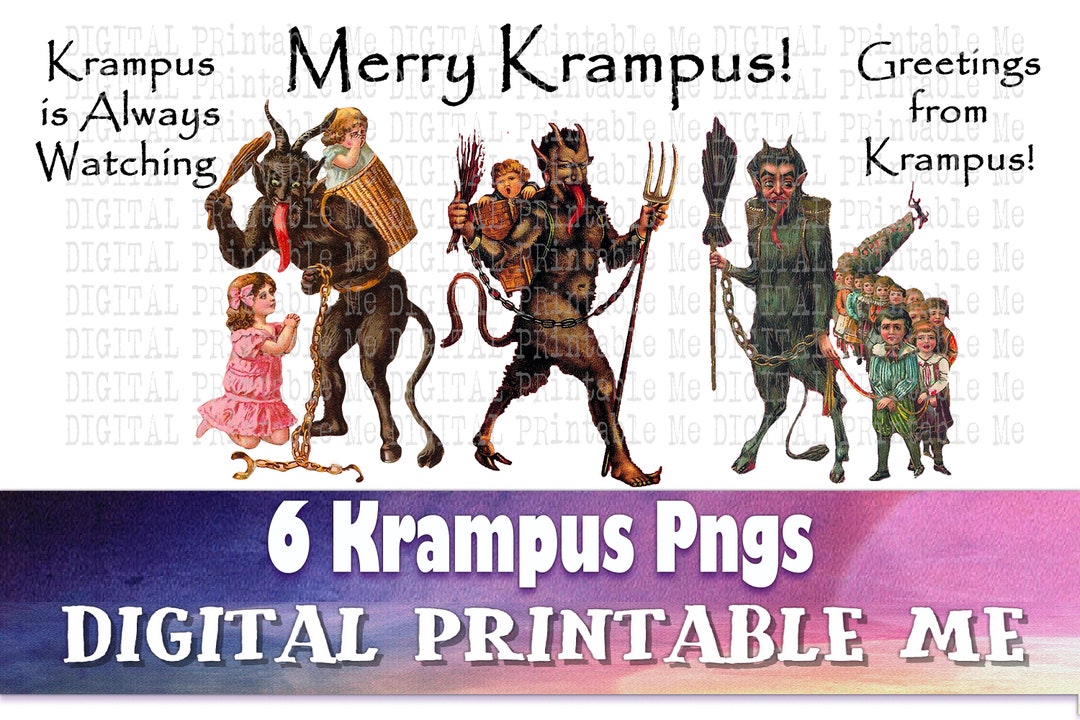 Krampus PNG Bundle, Clip Art Pack, 6 Files, Quotes Text, Vintage Image ...