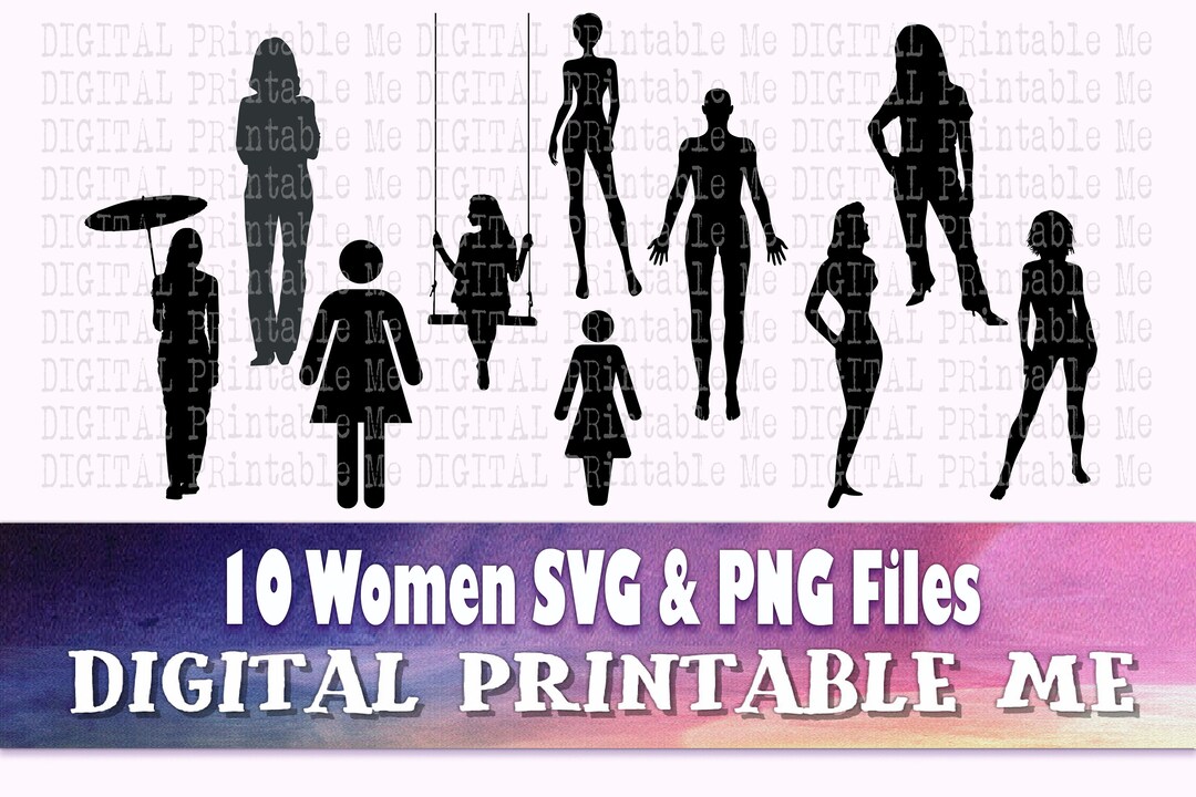 Woman Svg, Lady Silhouette Bundle, PNG Clip Art, 10 Women Full Body ...