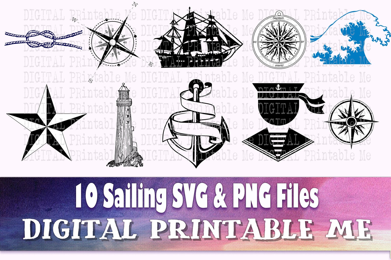 Sailor Svg Bundle, Silhouette, PNG, Clip Art, 10 Digital, Sailing, Ship ...