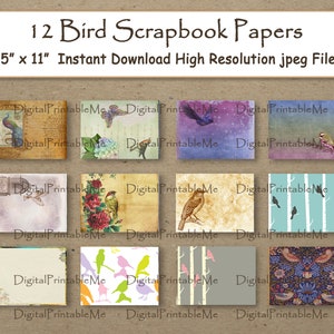Bird Digital Paper 8,5 X 11 Scrapbook Paper Pages 12 Printable, Shabby ...