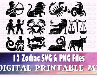 Zodiac Symbol Chart Svg Bundle Astrology Silhouette Pack | Etsy