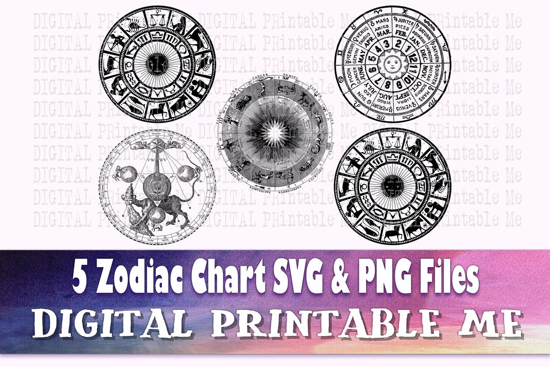 Zodiac Symbol Chart, Svg Bundle, Astrology Silhouette Pack, PNG Clip ...