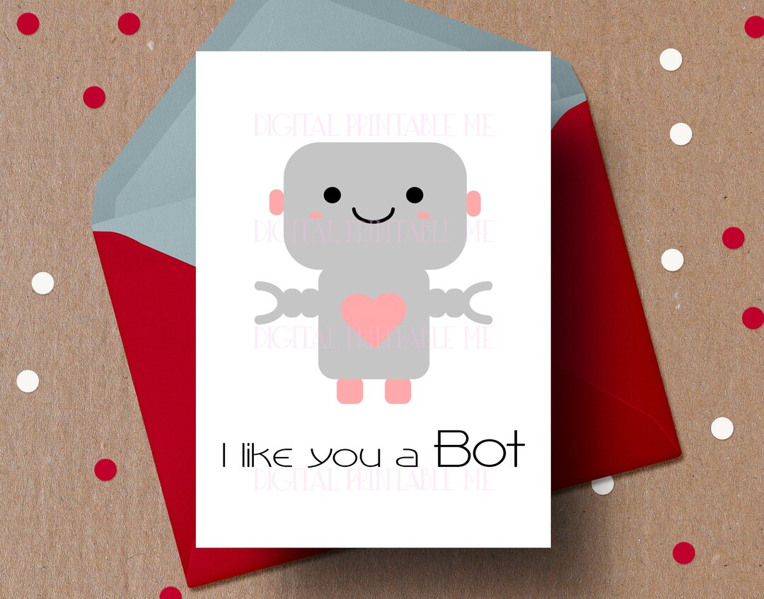 Printable Robot Valentine's Day Card, Anniversary Card, Printable Love ...