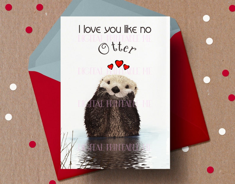 Printable Otter Card, Love Card Valentine's Day Card, Otter Anniversary ...