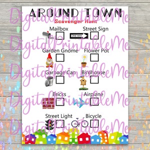 Around Town Scavenger Hunt Printable, Kids Activity, Travel Game ...