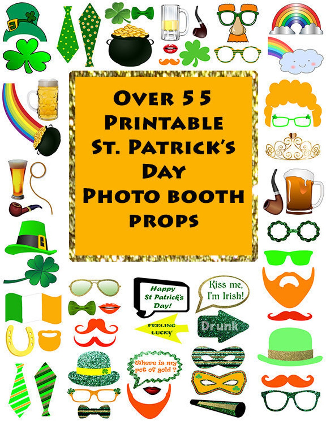 St Patricks Day Photo Booth Props Set St Pattys Glitter Printable ...